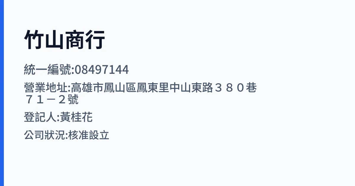 竹山商行 - 統編 08497144(高雄市) 公司登記資料與營業項目詳細圖表