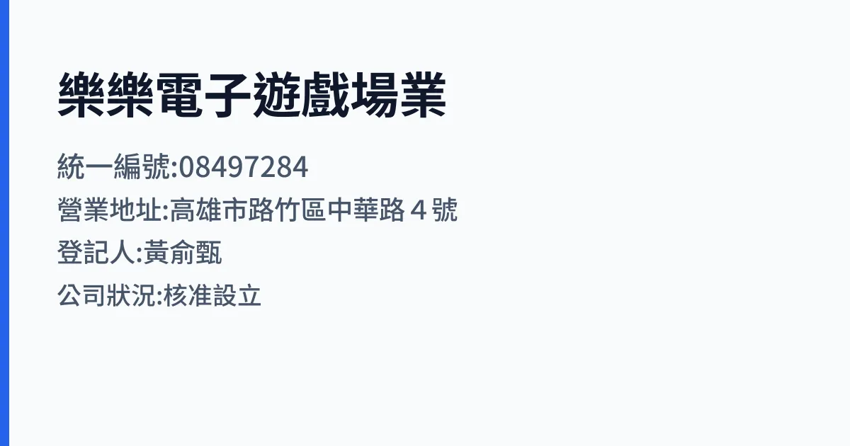 樂樂電子遊戲場業 - 統編 08497284(高雄市) 公司登記資料與營業項目詳細圖表