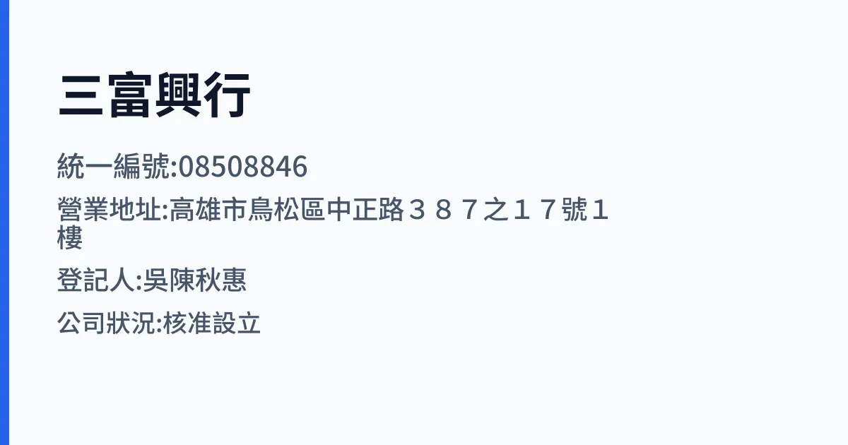 三富興行 - 統編 08508846(高雄市) 公司登記資料與營業項目詳細圖表