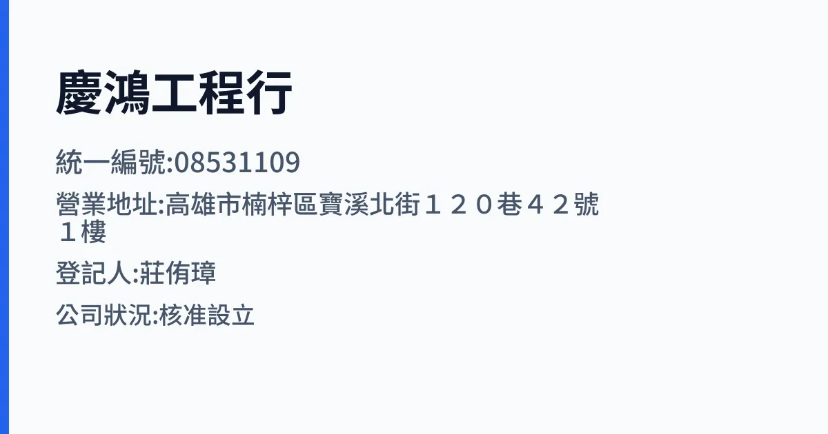 慶鴻工程行 - 統編 08531109(高雄市) 公司登記資料與營業項目詳細圖表