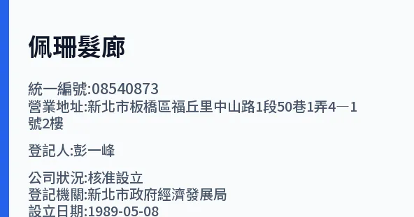 佩珊髮廊的照片-統編 08540873(新北市) 公司登記資料與營業項目詳細圖表