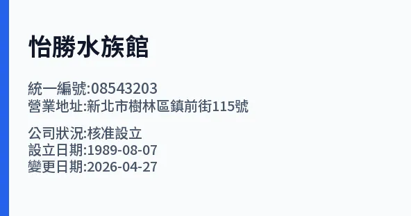 怡勝水族館的照片-統編 08543203(新北市) 公司登記資料與營業項目詳細圖表