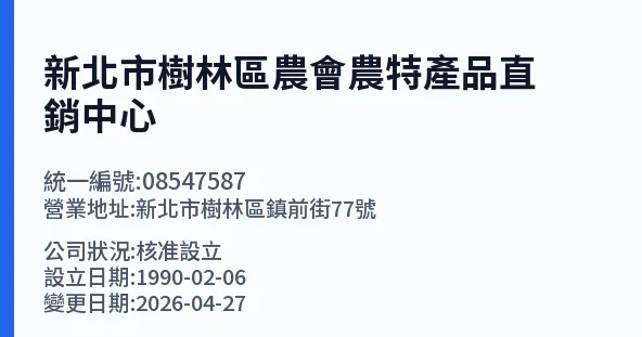 新北市樹林區農會農特產品直銷中心的照片-統編 08547587(新北市) 公司登記資料與營業項目詳細圖表