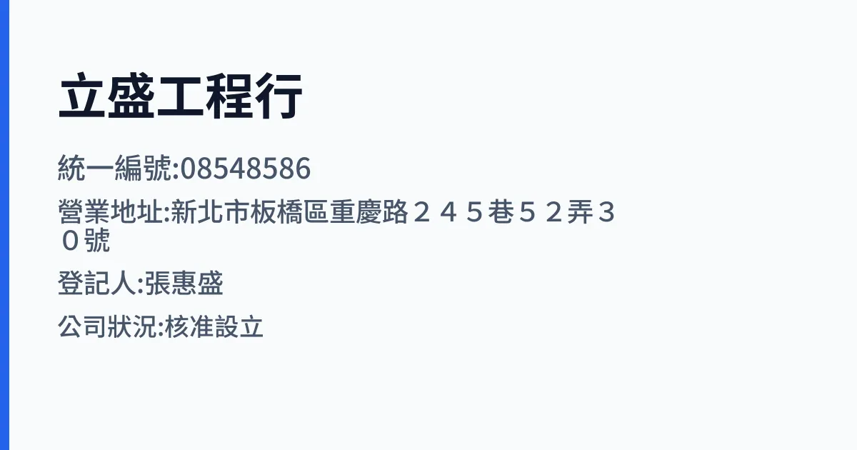 立盛工程行 - 統編 08548586(新北市) 公司登記資料與營業項目詳細圖表