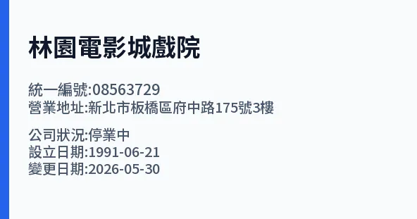 林園電影城戲院的照片-統編 08563729(新北市) 公司登記資料與營業項目詳細圖表