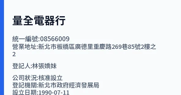 量全電器行的照片-統編 08566009(新北市) 公司登記資料與營業項目詳細圖表