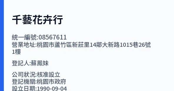 千藝花卉行的照片-統編 08567611(桃園市) 公司登記資料與營業項目詳細圖表