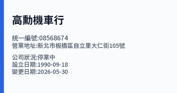 高勳機車行的照片-統編 08568674(新北市) 公司登記資料與營業項目詳細圖表
