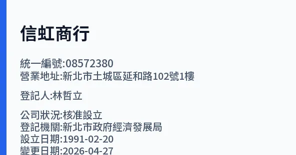 信虹商行的照片-統編 08572380(新北市) 公司登記資料與營業項目詳細圖表