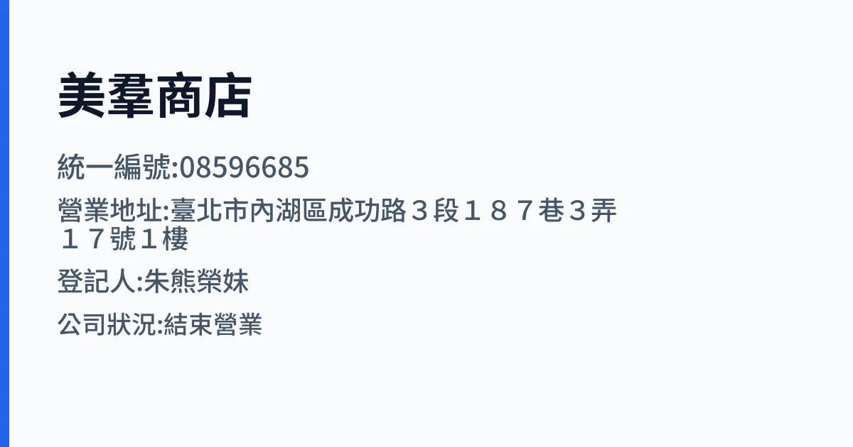 美羣商店 - 統編 08596685（臺北市） 公司登記資料與營業項目詳細圖表