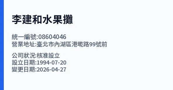李建和水果攤的照片-統編 08604046(臺北市) 公司登記資料與營業項目詳細圖表