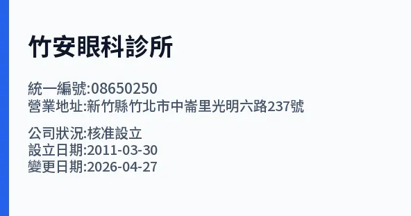 竹安眼科診所的照片-統編 08650250(新竹縣) 公司登記資料與營業項目詳細圖表