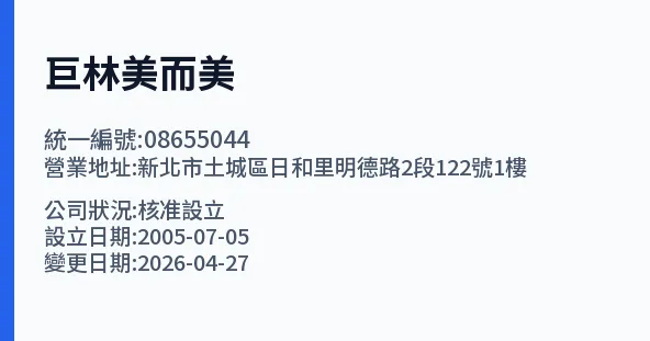 巨林美而美的照片-統編 08655044(新北市) 公司登記資料與營業項目詳細圖表