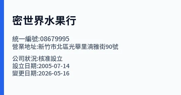 密世界水果行的照片-統編 08679995(新竹市) 公司登記資料與營業項目詳細圖表