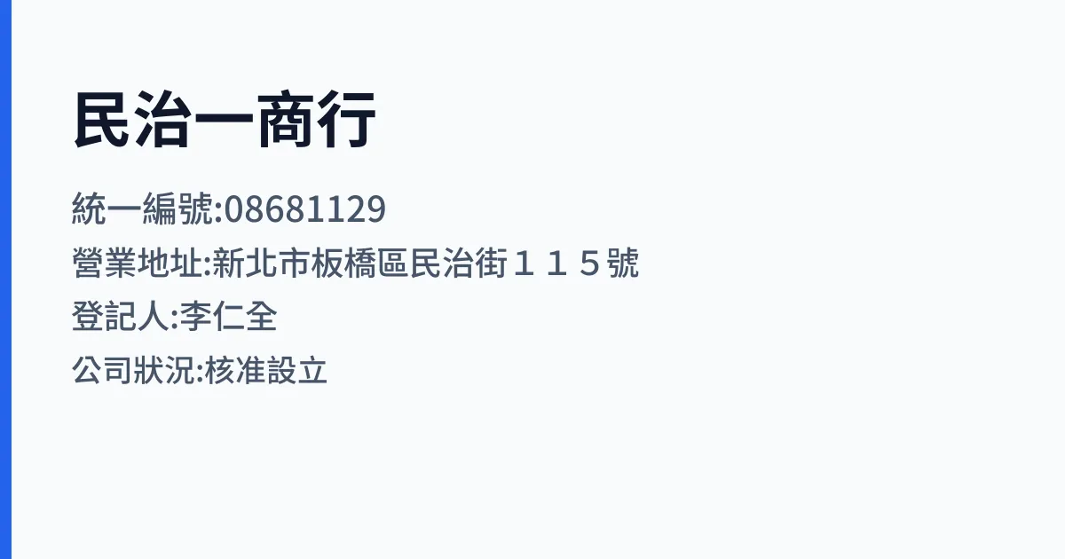民治一商行 - 統編 08681129(新北市) 公司登記資料與營業項目詳細圖表