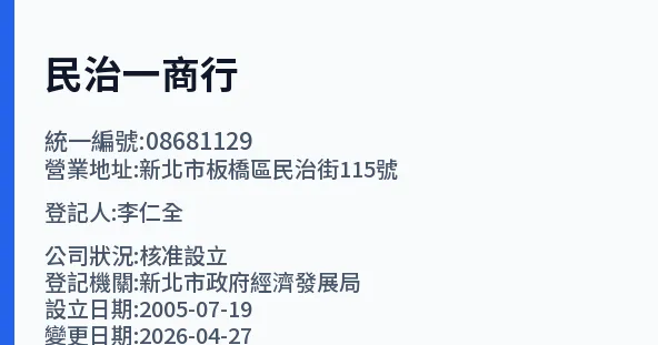 民治一商行的照片-統編 08681129(新北市) 公司登記資料與營業項目詳細圖表
