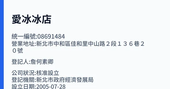 愛冰冰店的照片-統編 08691484(新北市) 公司登記資料與營業項目詳細圖表