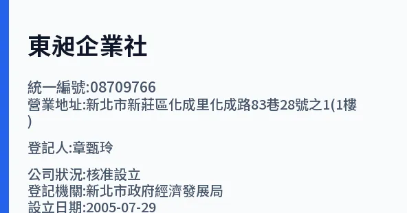 東昶企業社的照片-統編 08709766(新北市) 公司登記資料與營業項目詳細圖表