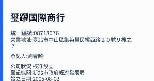 璽躍國際商行的照片-統編 08718076(臺北市) 公司登記資料與營業項目詳細圖表
