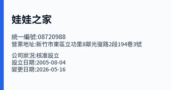 娃娃之家的照片-統編 08720988(新竹市) 公司登記資料與營業項目詳細圖表