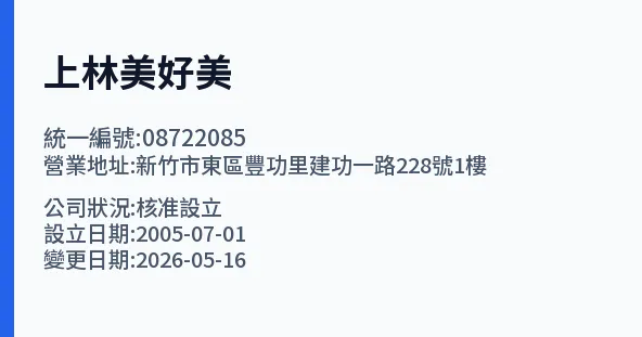 上林美好美的照片-統編 08722085(新竹市) 公司登記資料與營業項目詳細圖表