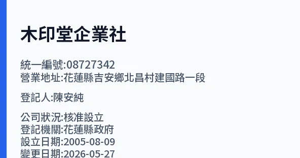 木印堂企業社的照片-統編 08727342(花蓮縣) 公司登記資料與營業項目詳細圖表