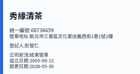 秀緣清茶的照片-統編 08736659(新北市) 公司登記資料與營業項目詳細圖表