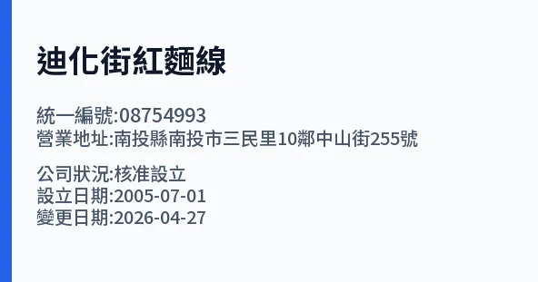 迪化街紅麵線的照片-統編 08754993(南投縣) 公司登記資料與營業項目詳細圖表