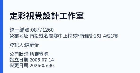 定彩視覺設計工作室的照片-統編 08771260(南投縣) 公司登記資料與營業項目詳細圖表