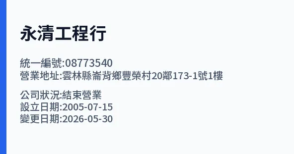 永清工程行的照片-統編 08773540(雲林縣) 公司登記資料與營業項目詳細圖表