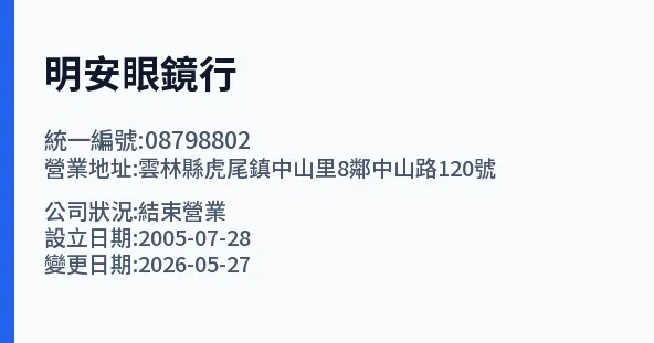明安眼鏡行的照片-統編 08798802(雲林縣) 公司登記資料與營業項目詳細圖表