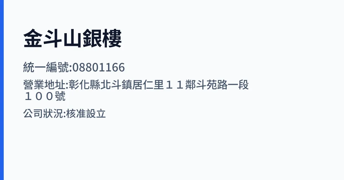 金斗山銀樓 - 統編 08801166(彰化縣) 公司登記資料與營業項目詳細圖表