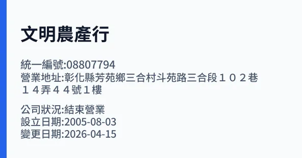 文明農產行的照片-統編 08807794(彰化縣) 公司登記資料與營業項目詳細圖表