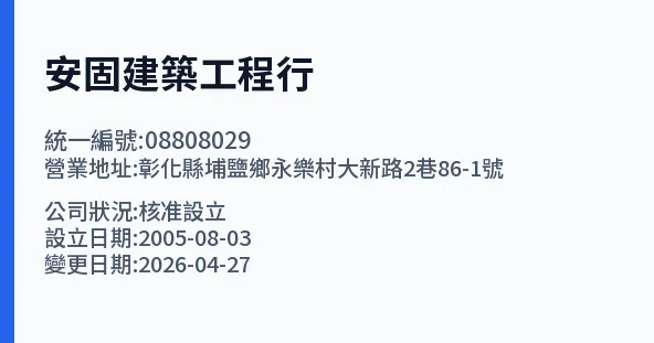 安固建築工程行的照片-統編 08808029(彰化縣) 公司登記資料與營業項目詳細圖表