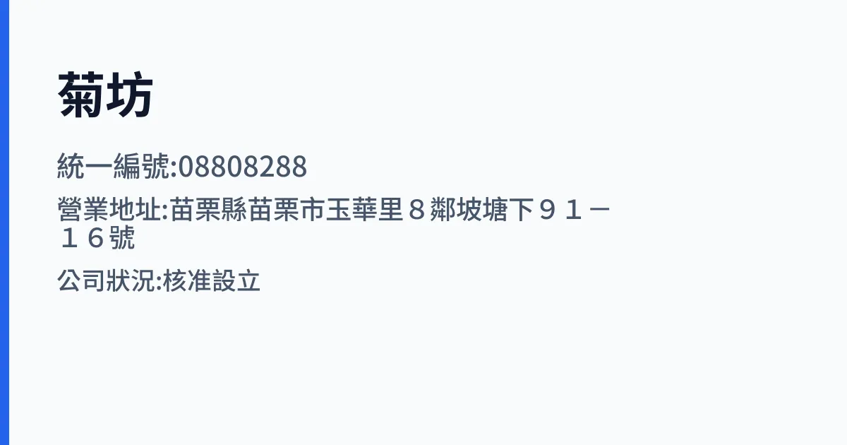 菊坊 - 統編 08808288(苗栗縣) 公司登記資料與營業項目詳細圖表