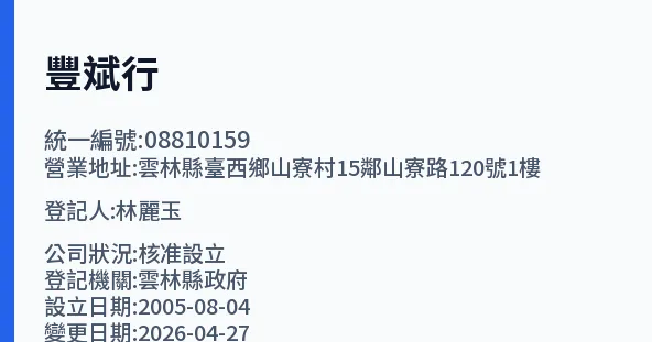 豐斌行的照片-統編 08810159(雲林縣) 公司登記資料與營業項目詳細圖表