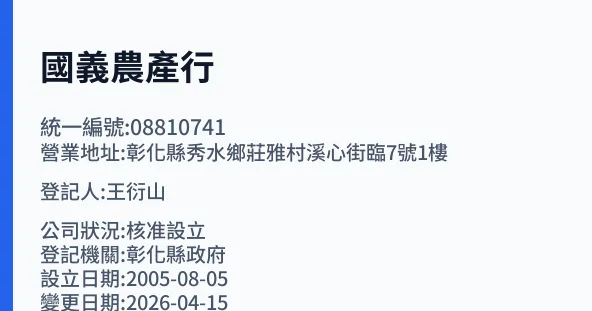 國義農產行的照片-統編 08810741(彰化縣) 公司登記資料與營業項目詳細圖表