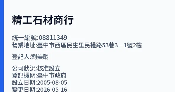 精工石材商行的照片-統編 08811349(臺中市) 公司登記資料與營業項目詳細圖表