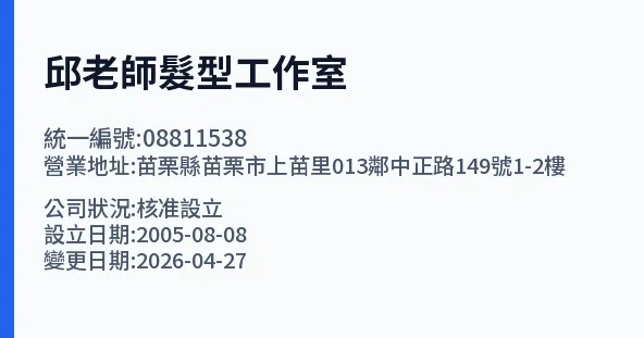邱老師髮型工作室的照片-統編 08811538(苗栗縣) 公司登記資料與營業項目詳細圖表
