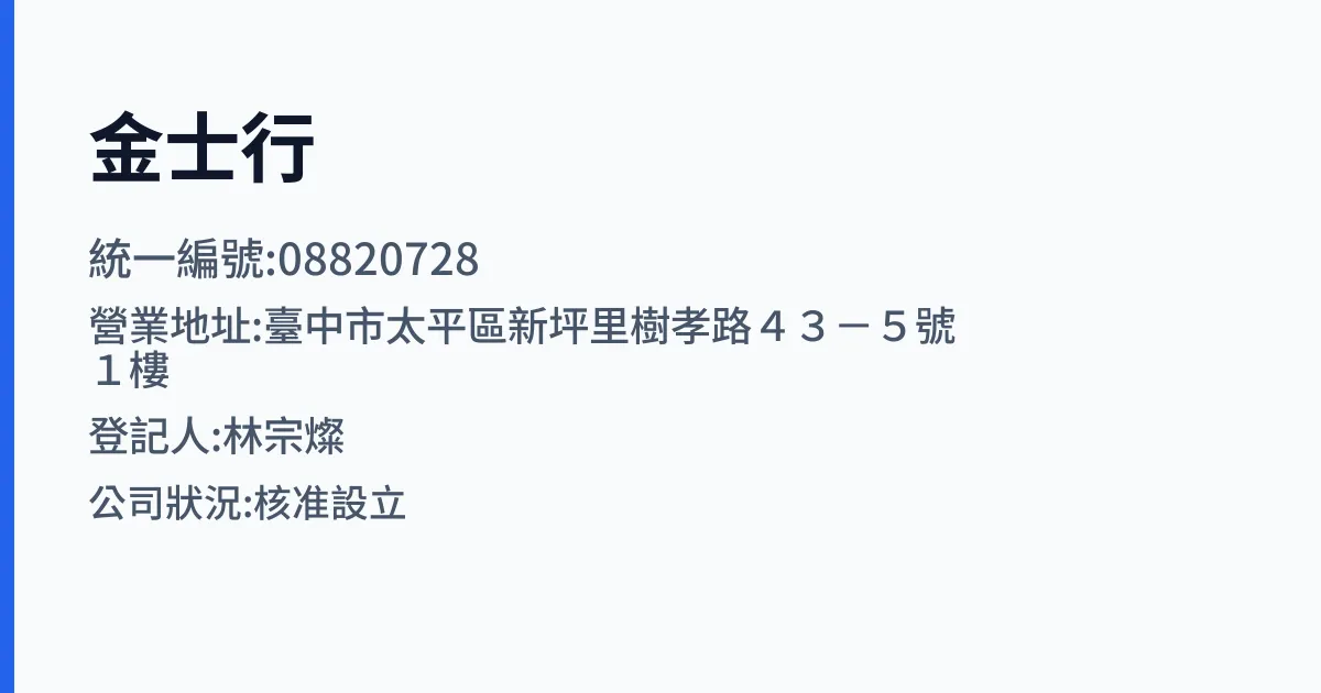 金士行 - 統編 08820728(臺中市) 公司登記資料與營業項目詳細圖表