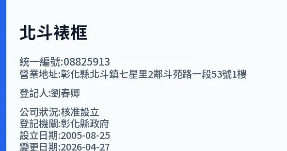 北斗裱框的照片-統編 08825913(彰化縣) 公司登記資料與營業項目詳細圖表