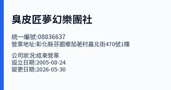 臭皮匠夢幻樂團社的照片-統編 08836637(彰化縣) 公司登記資料與營業項目詳細圖表