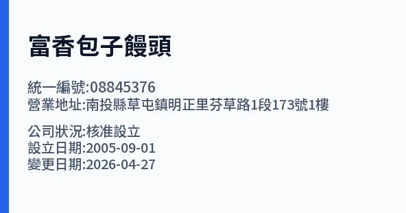 富香包子饅頭的照片-統編 08845376(南投縣) 公司登記資料與營業項目詳細圖表