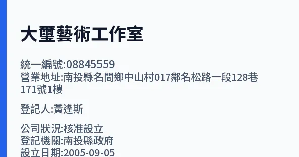 大璽藝術工作室的照片-統編 08845559(南投縣) 公司登記資料與營業項目詳細圖表