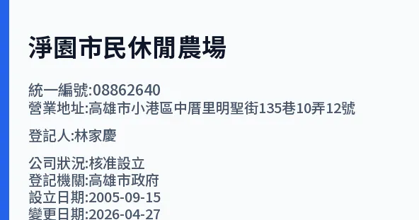 淨園市民休閒農場的照片-統編 08862640(高雄市) 公司登記資料與營業項目詳細圖表