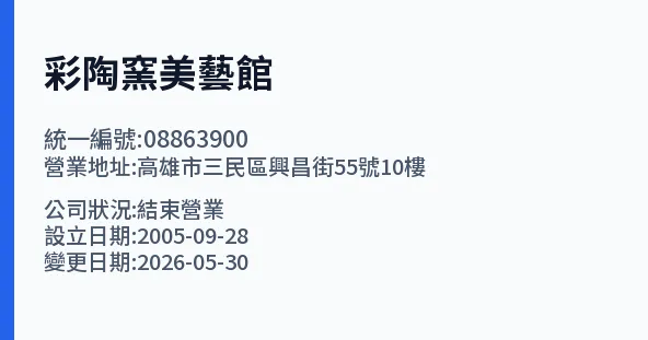 彩陶窯美藝館的照片-統編 08863900(高雄市) 公司登記資料與營業項目詳細圖表
