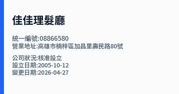 佳佳理髮廳的照片-統編 08866580(高雄市) 公司登記資料與營業項目詳細圖表