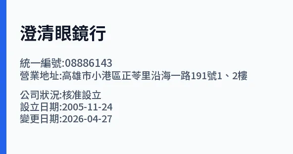 澄清眼鏡行的照片-統編 08886143(高雄市) 公司登記資料與營業項目詳細圖表