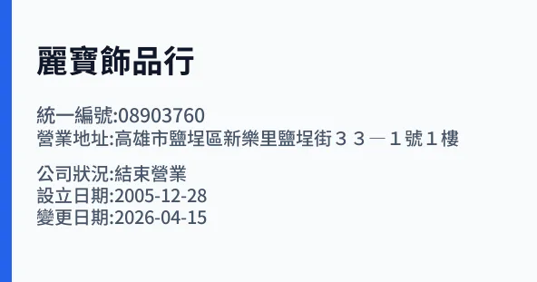 麗寶飾品行的照片-統編 08903760(高雄市) 公司登記資料與營業項目詳細圖表