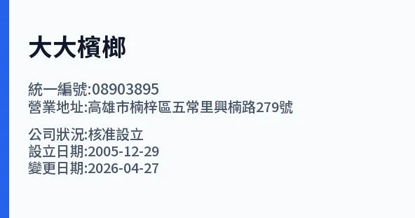 大大檳榔的照片-統編 08903895(高雄市) 公司登記資料與營業項目詳細圖表